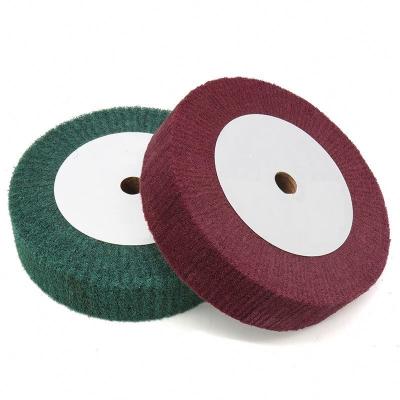 China 120x100x19mm Medium Hardness 25mm Non Woven Wire Abrasive Surface Conditioning Drawing Polishing Burnishing Flap Wheel OEM for sale