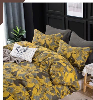 China Grey Yellow Color Jacquard CottonBed Sheet Pillow Case Fitted Sheet for sale
