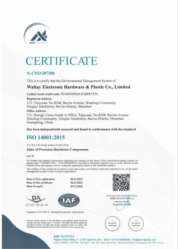 ISO14001 - Waltay Electronic Hardware & Plastic Co., Ltd