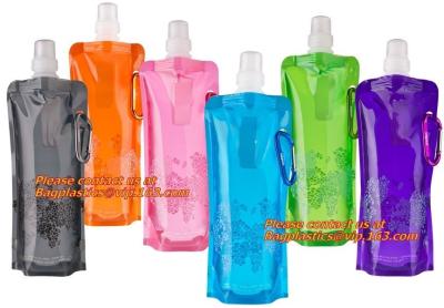 China Spouted flexible foldable water bag with carabiner for running, flexible printing and lami for sale