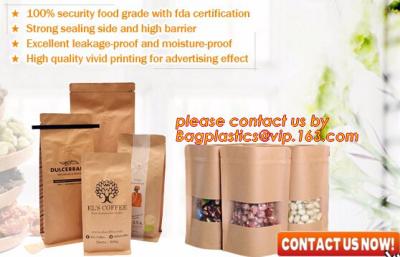 China ziplock colorful printing stand up kraft paper bags with clear window,Brown kraft paper aluminum foil zipper plastic bag for sale