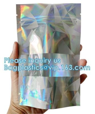 China Bagease pack Recloseable Transparent Front Holographic Stand Up Pouch / Plastic Cosmetic Bag / Nail Polish Packaging for sale