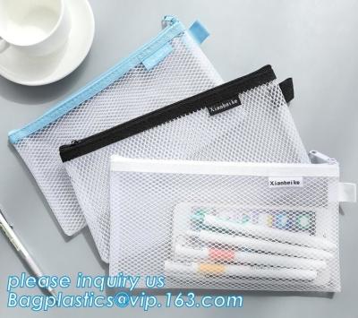 China Promotional high quality custom logo plastic mesh document bag PVC file holder bag with zipper,A4 Colorful Printed Docum for sale
