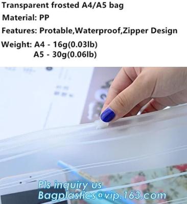 China Frosted surface easy to seal zipper file bag, stationary holder pack,transparent frosted A4/A5 bag, protable slider seal for sale