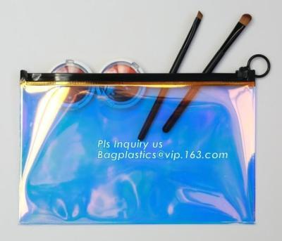 China holographic glitter mini purse transparent clear PVC cosmetic slider bag, slider zipper PVC bag clear vinyl cosmetic bag for sale
