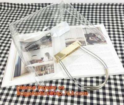 China customized printing soft clear pvc packaging bag with handle for wine, vinyl pvc zipper gift tote bags with handles for sale