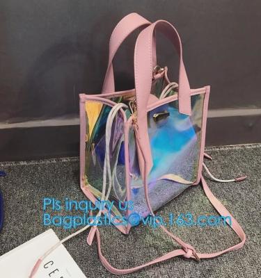 China Jelly color laser shoulder bag pvc leather tote bag, Studded Clear Tote/PVC shoulder bag, Fashion Translucent Hologram K for sale