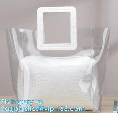 China Promotional Sport Travel Womens Shopping Shoulder Strap Clear PVC Zipper Beach Tote Bag, shoulder PVC jelly bag tote han for sale