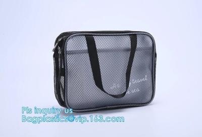 China multi-purpose washable portable breathable 3 pcs polyester mesh travel cosmetic bag, Mesh Zipper Black Makeup Pouch Cosm for sale