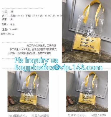 China Reusable PVC Soft Loop Handle Bags, long handle clear pvc bedding yellow pvc blanket bag, transparent PVC handle plastic for sale