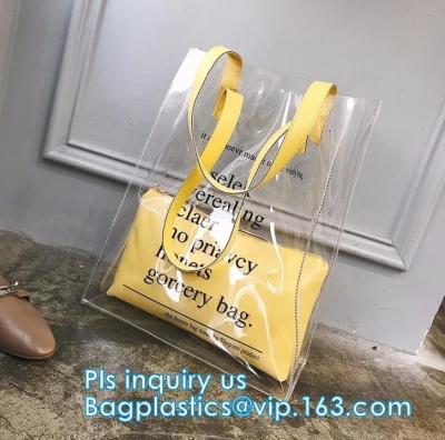 China Reusable PVC Soft Loop Handle Bags, long handle clear pvc bedding yellow pvc blanket bag, transparent PVC handle plastic for sale