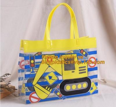 China PVC plastic shopping bag transparent handle bags,Waterproof recycled handle shopping square bottom transparent pvc plast for sale