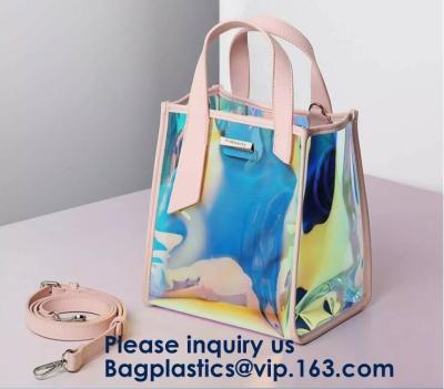China Women Clear Transparent Rainbow Hologram Cosmetic Makeup Travel Wash Clutch Bag,PVC PU Laser Transparent Travel Toiletri for sale