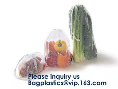 China Reusable Produce Bags Cotton Double Drawstring Multiple Sizes in White Extra Strong Washable See Through with Tare Weigh for sale