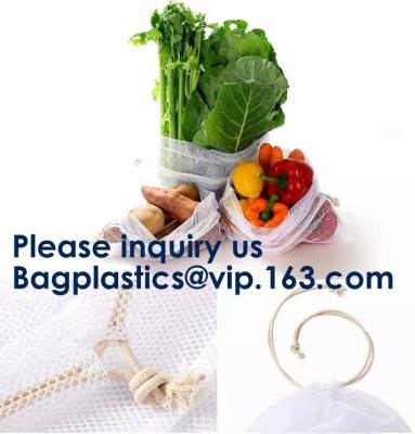 China Reusable Produce Bags Cotton Double Drawstring Multiple Sizes in White Extra Strong Washable See Through with Tare Weigh for sale