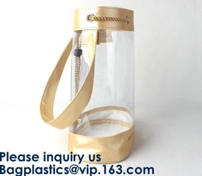 China Transparent PVC Drawstring Bag With Colorful Rope,Clear PVC drawstring bag with gold string,Pvc Strips Printing Gift Pac for sale