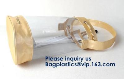 China Transparent PVC Drawstring Bag With Colorful Rope,Clear PVC drawstring bag with gold string,Pvc Strips Printing Gift Pac for sale