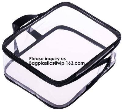 China Clear Zipper Bag With Compression Packing Closure,Toiletry Bag With Pink Trim And Zipper Closing PVC zipper pouch bageas for sale