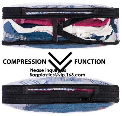 China Clear Zipper Bag With Compression Packing Closure,Toiletry Bag With Pink Trim And Zipper Closing PVC zipper pouch bageas for sale