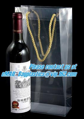 China Handle Wine Bottle Paper Bags With Two Side Logo,transparent wine gift pp bag, plastic bag with handles bagplastics pac for sale