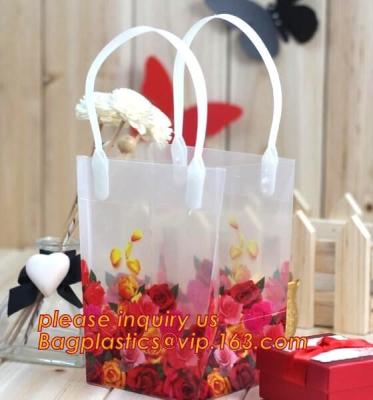 China PP Trapezidal Rectangular Flower Package Bags,PP Flower Plastic Carry Bag with Tube Handle,flower pot bag printing PP pl for sale