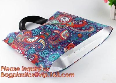 China Custom Printed Stand Up Block BottomSoft Loop Handle Plastic Carrier Shopping Bag，Plastic Soft Loop Handle Bag for Shopp for sale