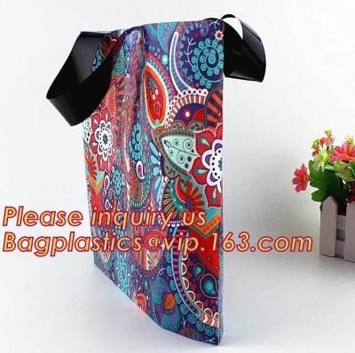 China Custom Printed Stand Up Block BottomSoft Loop Handle Plastic Carrier Shopping Bag，Plastic Soft Loop Handle Bag for Shopp for sale