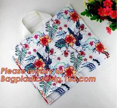 China Custom Printed Stand Up Block BottomSoft Loop Handle Plastic Carrier Shopping Bag，Plastic Soft Loop Handle Bag for Shopp for sale