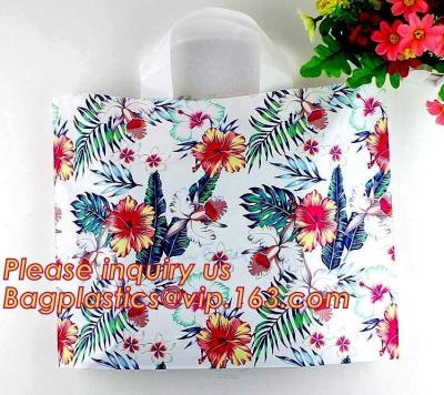 China Custom Printed Stand Up Block BottomSoft Loop Handle Plastic Carrier Shopping Bag，Plastic Soft Loop Handle Bag for Shopp for sale