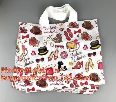 China custom design biodegradable soft loop handle plastic bag,Fashion colored soft loop bag die cut bag for clothes, shopping for sale