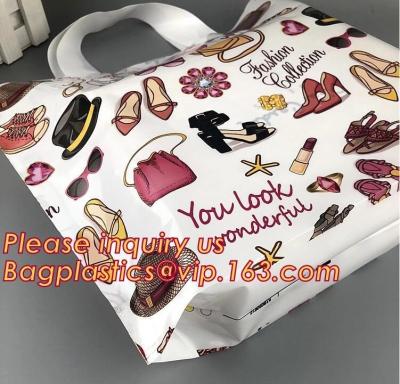 China custom design biodegradable soft loop handle plastic bag,Fashion colored soft loop bag die cut bag for clothes, shopping for sale