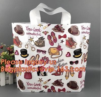 China custom design biodegradable soft loop handle plastic bag,Fashion colored soft loop bag die cut bag for clothes, shopping for sale
