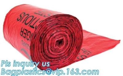 China Large Capacity Red Biohazardous Disposal Medical Waste Plastic Trash Bags on Roll, High temperature resistance 120C Bioh for sale