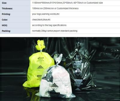 China PE packing bag for Asbestos fibers, large size thicker LDPE asbestos remove bags, Large Asbestos Waste Removal Bags, pac for sale