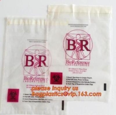 China Laboratory Medical biohazard lab plastic specimen transport bag with double pouches, embossed reclosable biohazard speci for sale