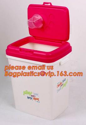 China PP plastic type and stocked eco-friendly feature Round pet food container with scoop, Pet Dog Food Storage Container Wit for sale