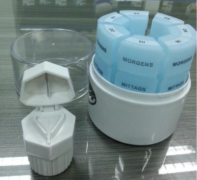 China Premium clear plastic weekly pill holder one grid each day with pill splitter, one week 4case plastic pill container pil for sale
