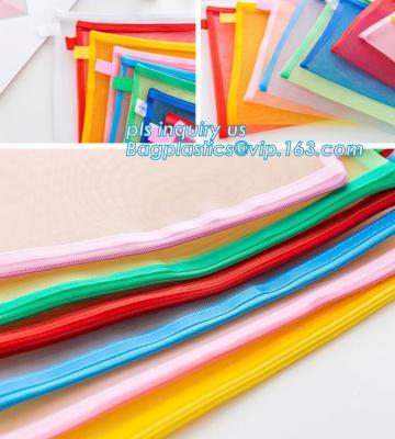 China Mesh Waterproof Zipper File Document Bag, canvas A4 file document mesh zipper bag, office filing mesh plastic mesh docum for sale
