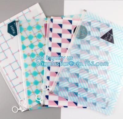 China Promotional stationery set PVC bag pencil set, zipper office stationery pouch with rope slider, Office stationery waterp for sale