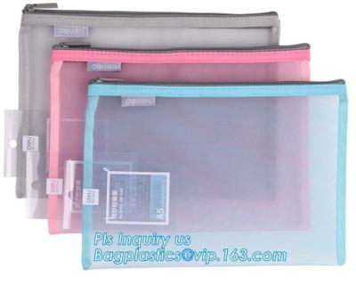 China Mesh PVC Document File Bags With Zipper Closure A4 A5 A6 Size File Packing Bags, A5 B5 zipper mesh file bags, slider zip for sale