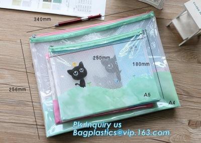 China vinyl PVC Net Pattern Mesh Bags with zipper, A4 Mesh Zip Document Wallet Folder Pencil Case File Secury Storage Bag for sale