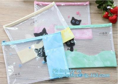 China vinyl PVC Net Pattern Mesh Bags with zipper, A4 Mesh Zip Document Wallet Folder Pencil Case File Secury Storage Bag for sale