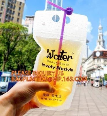 China stand up reclosable drinking pouches cold drink ziplock bag with straw,Beveragereusable Kids Snack Zip Lock Juice Drink for sale