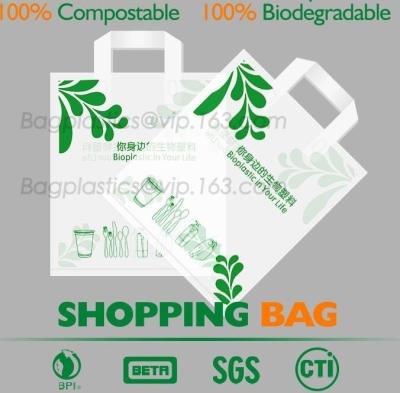 China Promotional White EN13432 Certified Compostable shopping bag for supermarket, 100% compostable plastic t-shirt shopping for sale