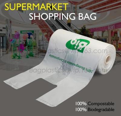 China Cornstarch 100% biodegradable compostable shopping bag on roll, compostable 100% biodegradable shopping bags with EN1343 for sale