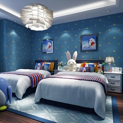 China Eco-friendly non woven waterproof cartoon kids room 3d wall paper blue for sale