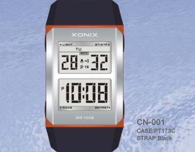 China rectangular business Quartz Gents Digital Watch with two window bezel and 100m water resistant EL light & multi-functio for sale