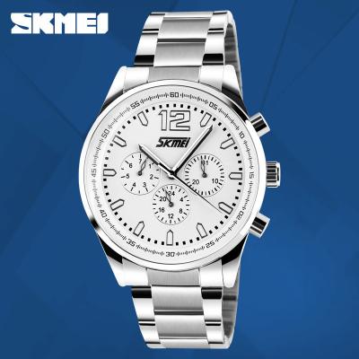 China 3 Chronos Working Analog Quartz Watches Black Face Stainless Steel Strong Strap for sale