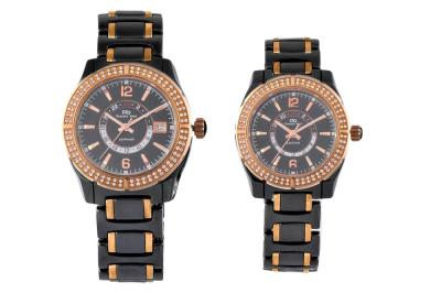 China Analog Quartz Watch, Men Ceramic Watches with Golden Crystal Surface Customized for sale