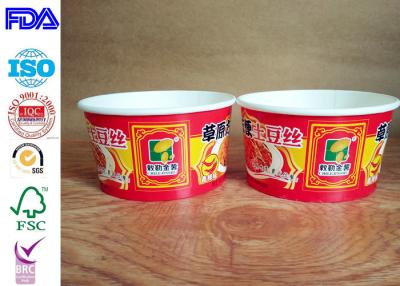 China Red Paper Rice Bowl With Plastic Lid , Disposable Paper Bowls For Hot Soup for sale
